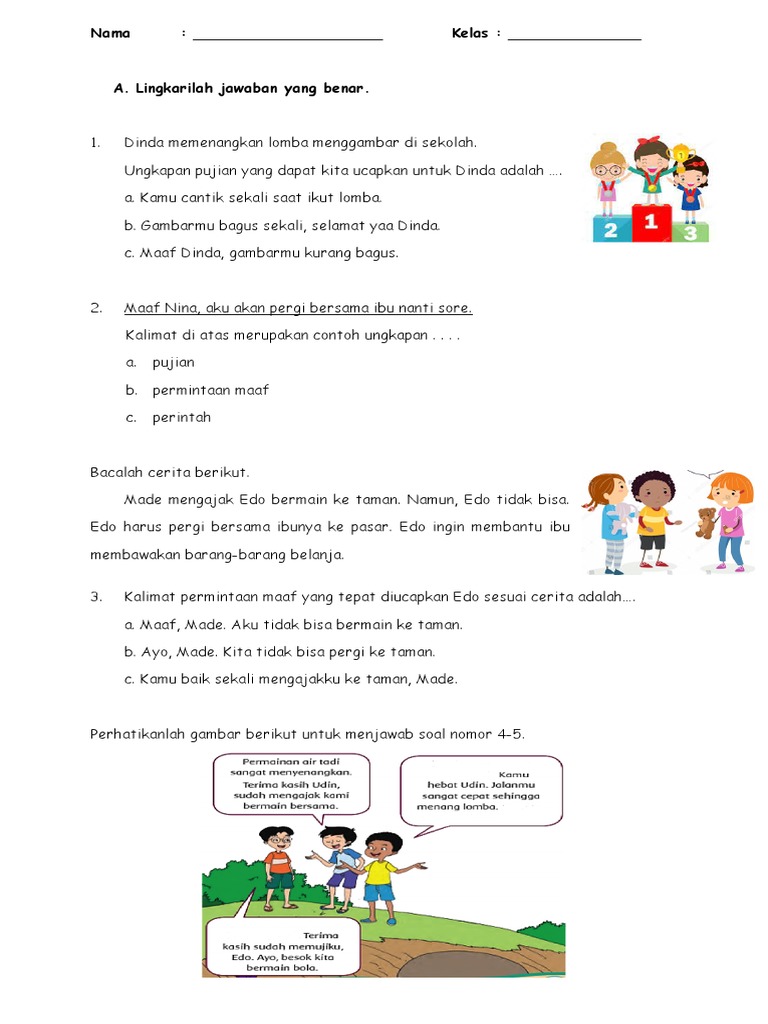 Worksheet Ungkapan Pujian Dan Maaf | PDF