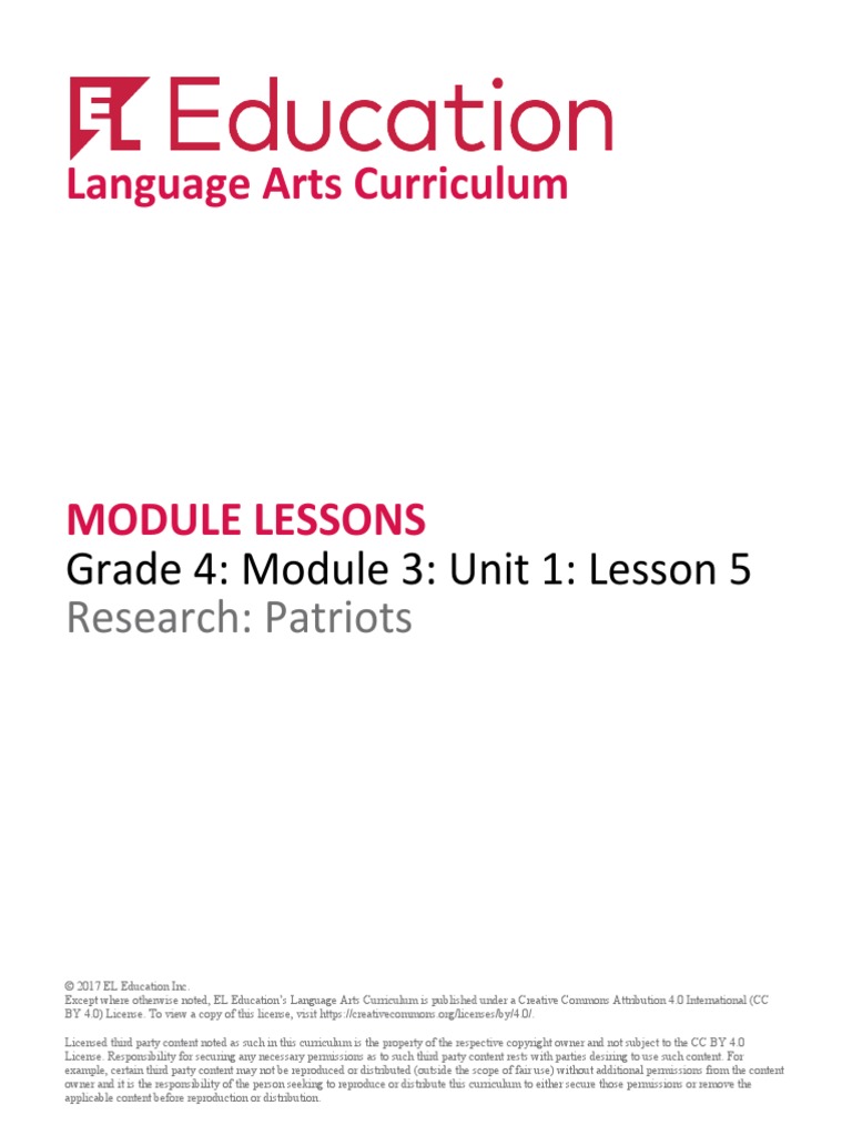 Language Arts Curriculum: Grade 4: Module 3: Unit 1: Lesson 5 | PDF ...