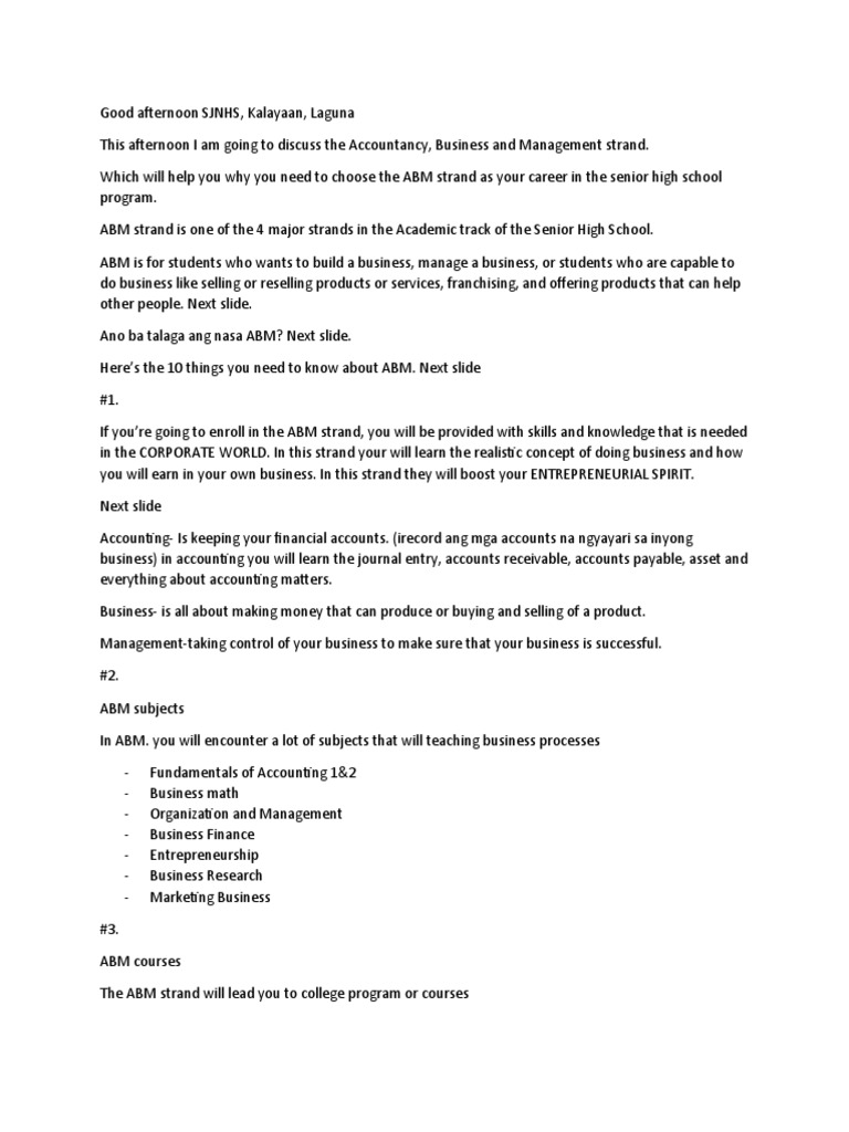 Why Choose the ABM Strand in SHS | PDF | Entrepreneurship | Accounting