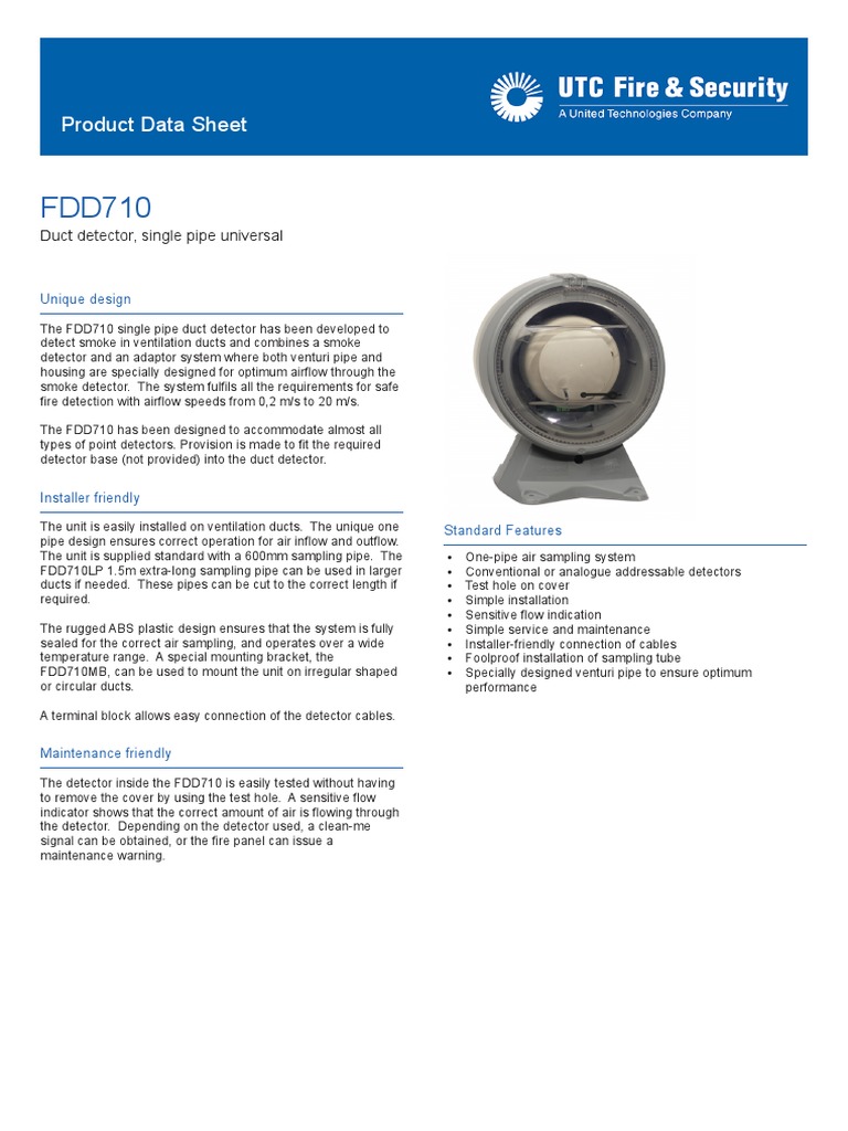 Product Data Sheet: Duct Detector, Single Pipe Universal | PDF | Duct ...