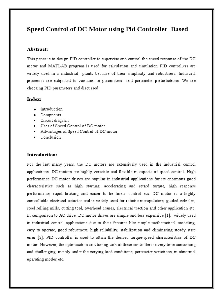 Speed Control of DC Motor Using Pid Controller Based | PDF | Control ...