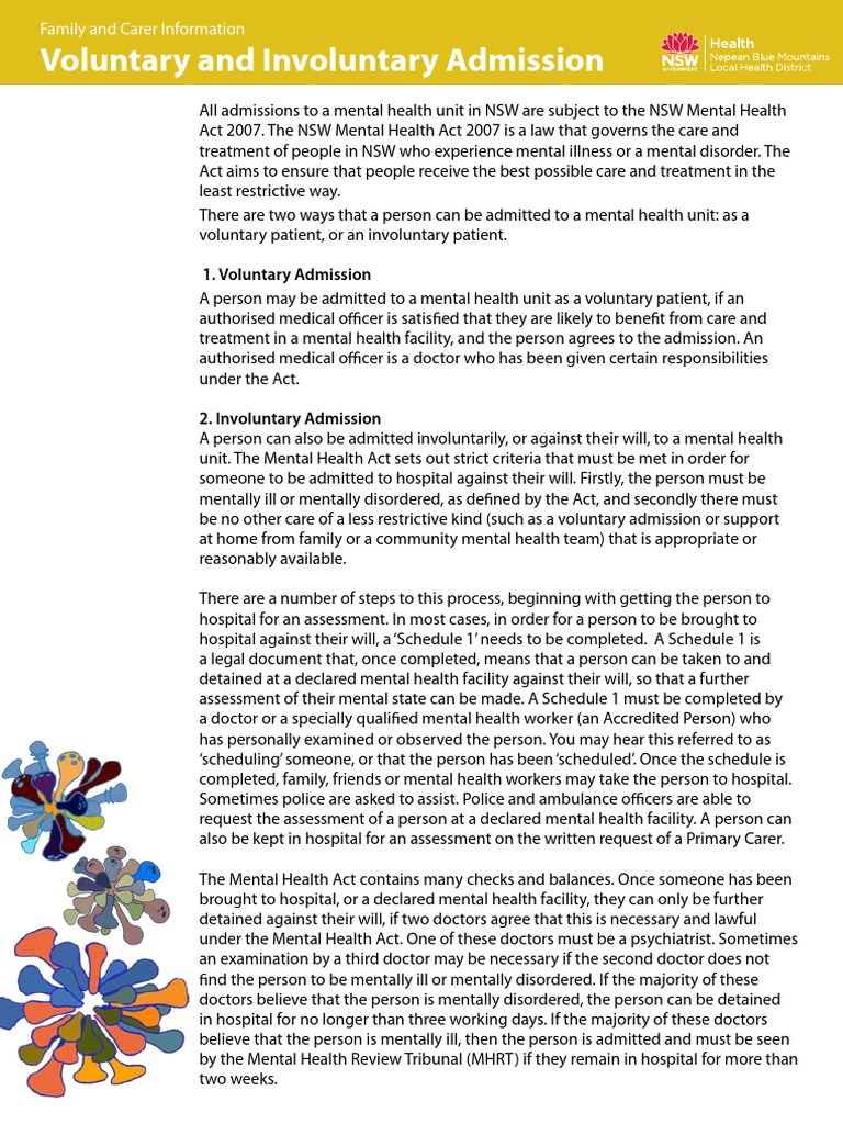 Fact Sheet-Voluntary and Involuntary Admission | PDF | Mental Disorder ...