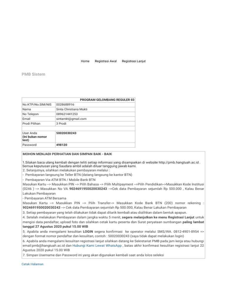 PMB Hang Tuah Online | PDF