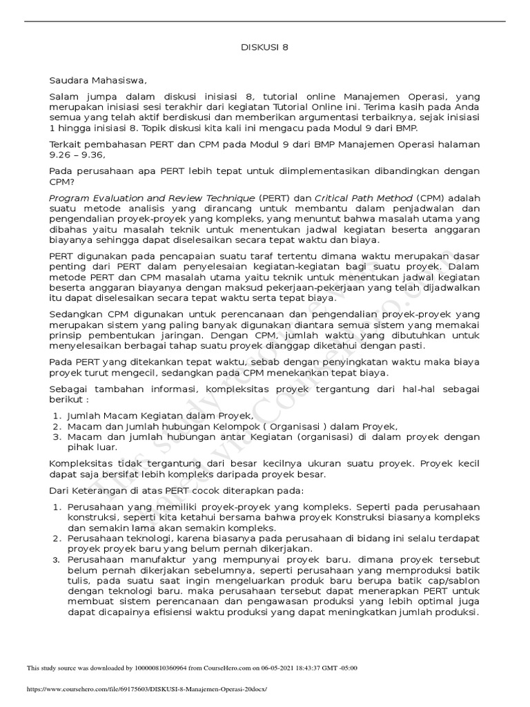 DISKUSI 8 Manajemen Operasi 20 | PDF