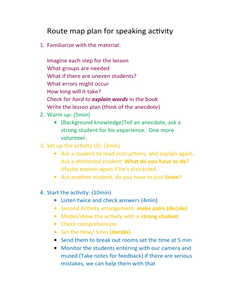 Route Map Plan For Speaking Activity | PDF