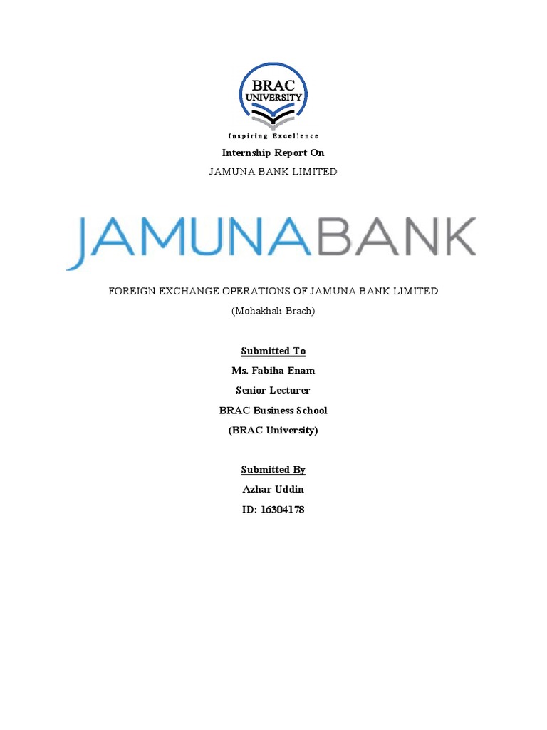 Jamuna Bank Limited: Internship Report On | PDF | Foreign Exchange Market | Banks