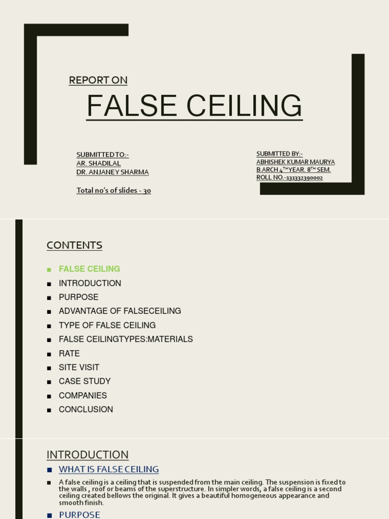 False Ceiling: Report On | PDF | Ceiling | Architectural Elements