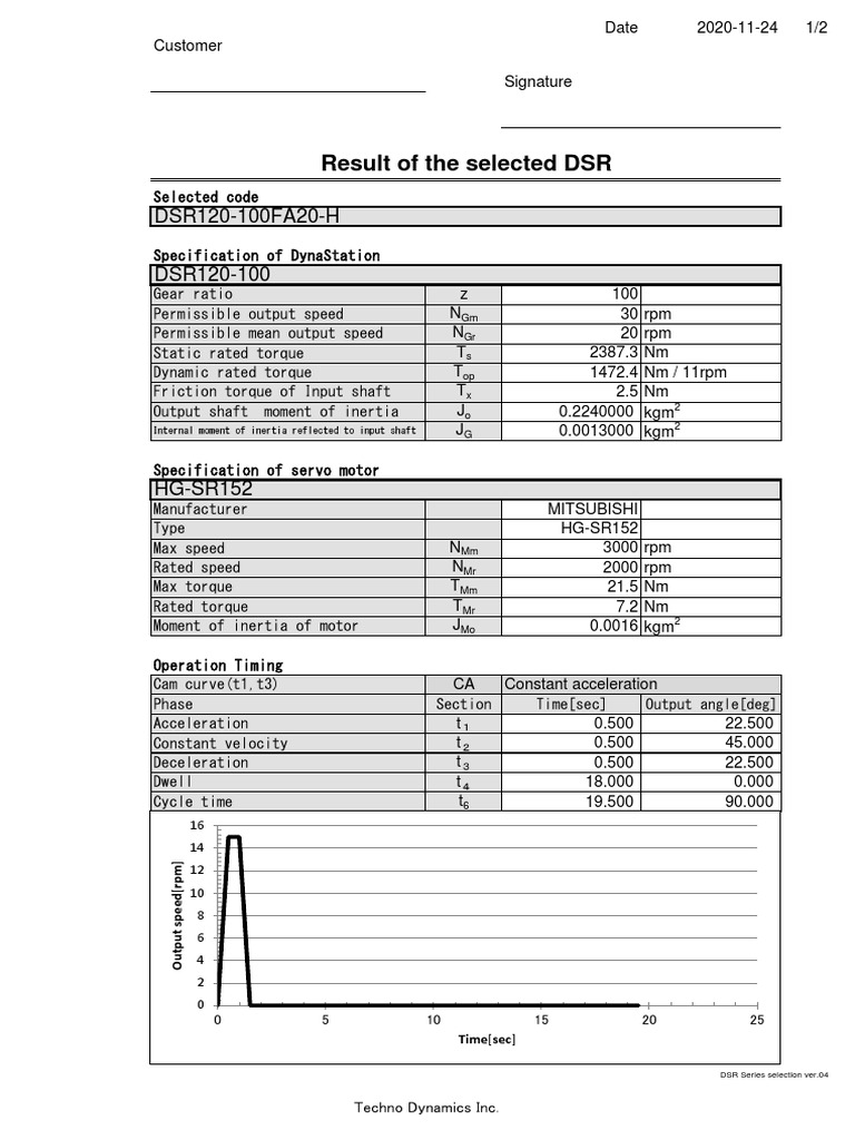 (주) 한즈모트롤 - DSR120 선정자료 (201124) | PDF | Torque | Machines