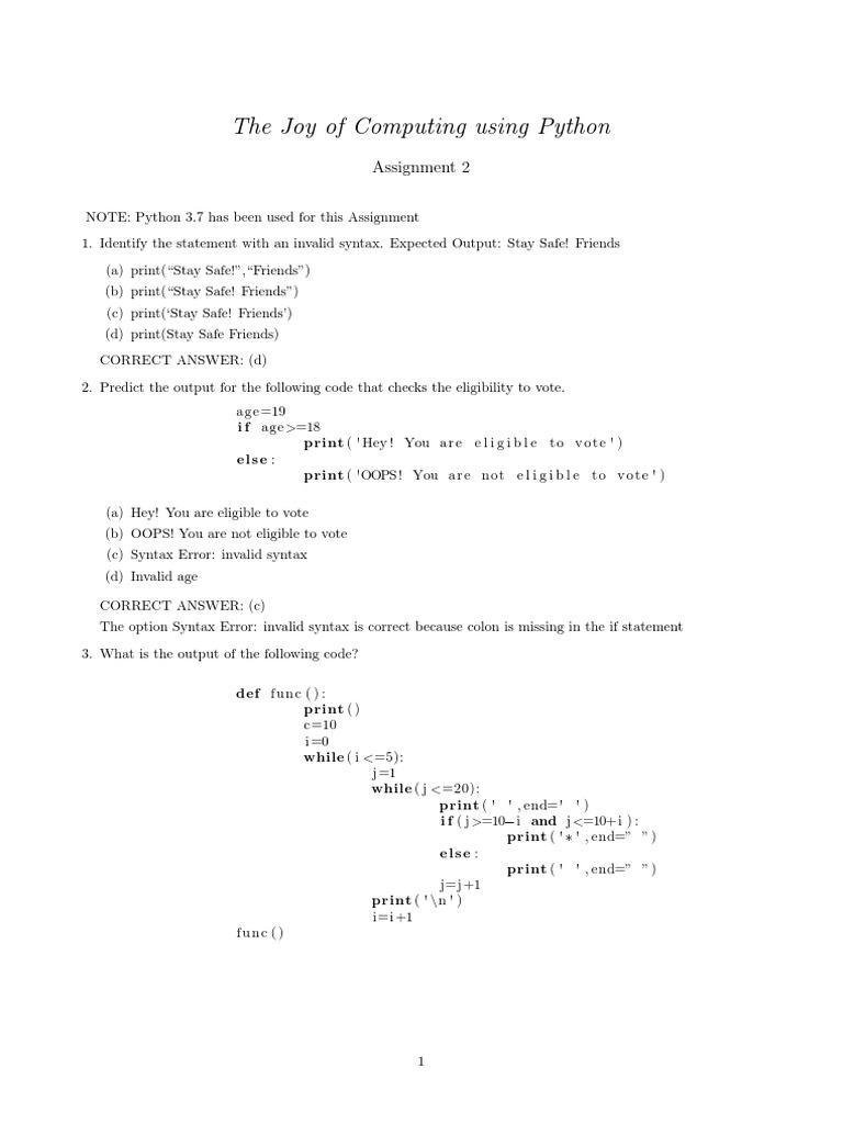 The Joy of Computing Using Python: Assignment 2 | PDF | Control Flow ...