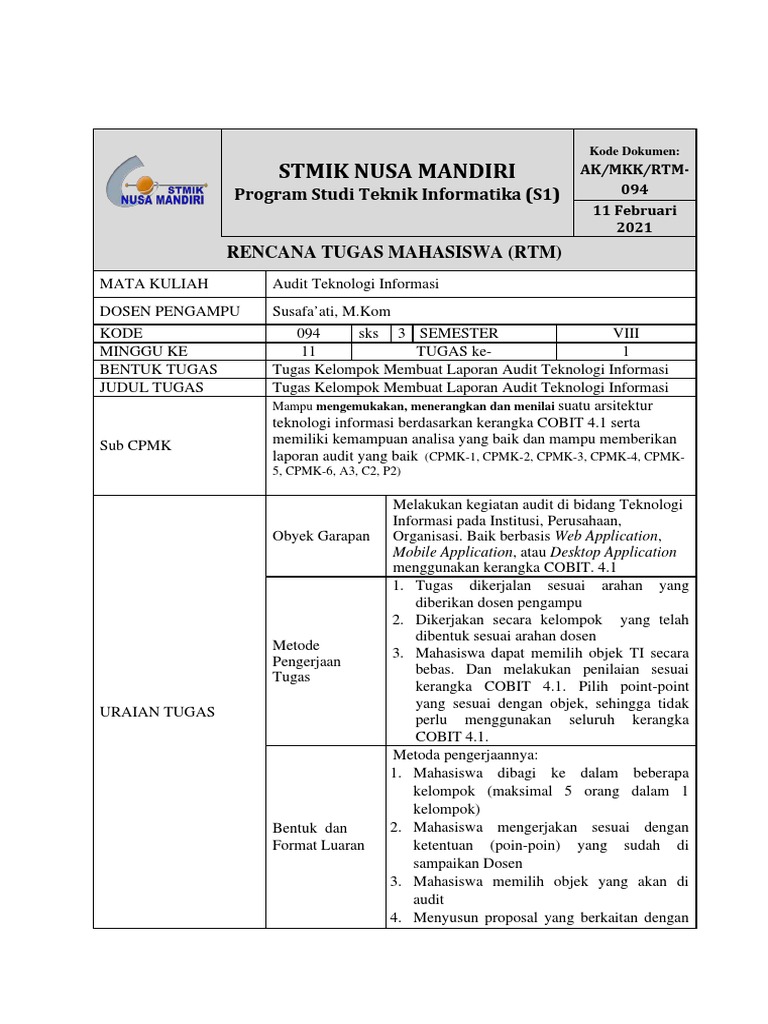 RTM Audit Teknologi Informasi | PDF