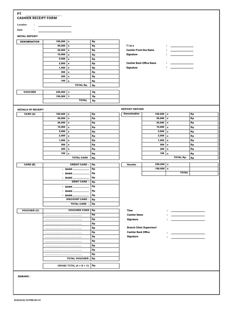 Cashier Receipt Form | PDF | Cashier | Banks