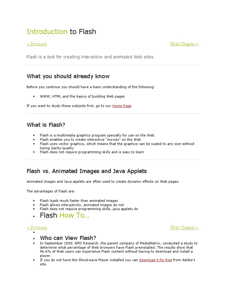 Introduction To Flash | PDF | Adobe Flash | World Wide Web