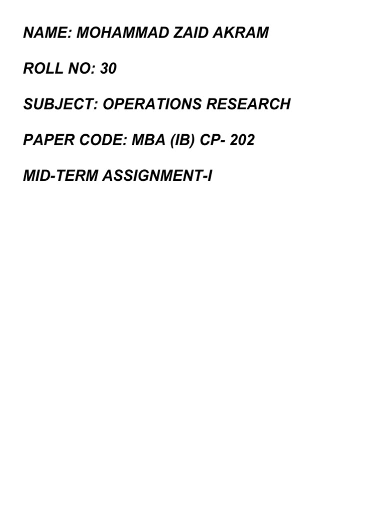 Operations Research Mid-Term | PDF | Mathematical Optimization | Loss Function