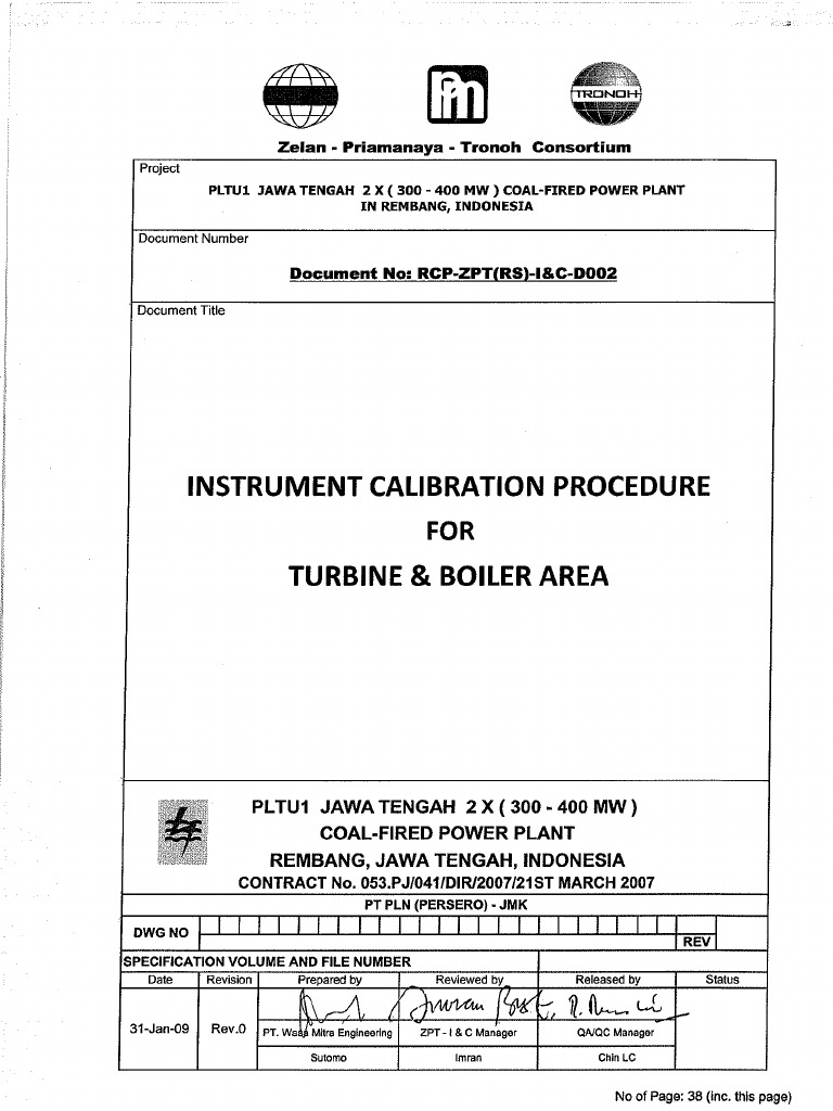 D002 (I&C) Instrument and Calibration Procedure For Turbine & Boiler ...