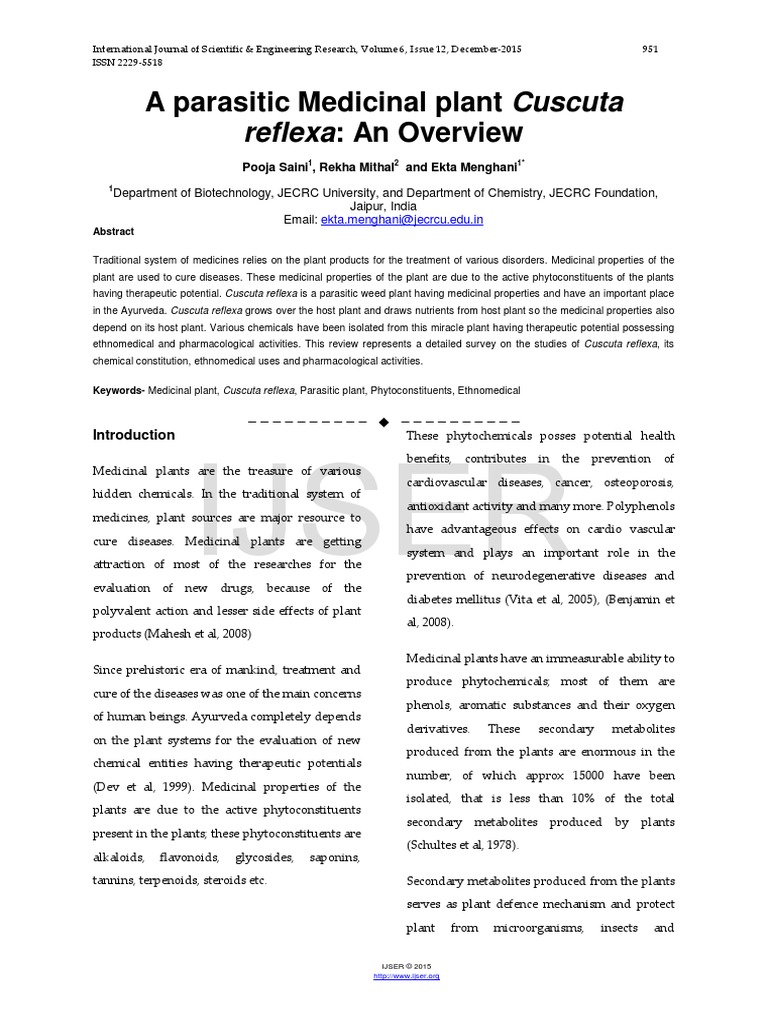 A Parasitic Medicinal Plant Cuscuta Reflexa An Overview | PDF ...