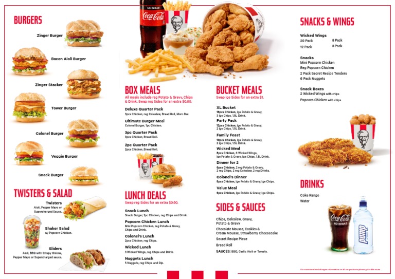 KFC1766 2020 Menu Reference Sheet - A3 English Update | PDF | French ...