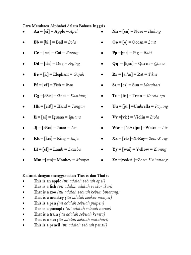 Cara Membaca Alphabet Dalam Bahasa Inggris | PDF