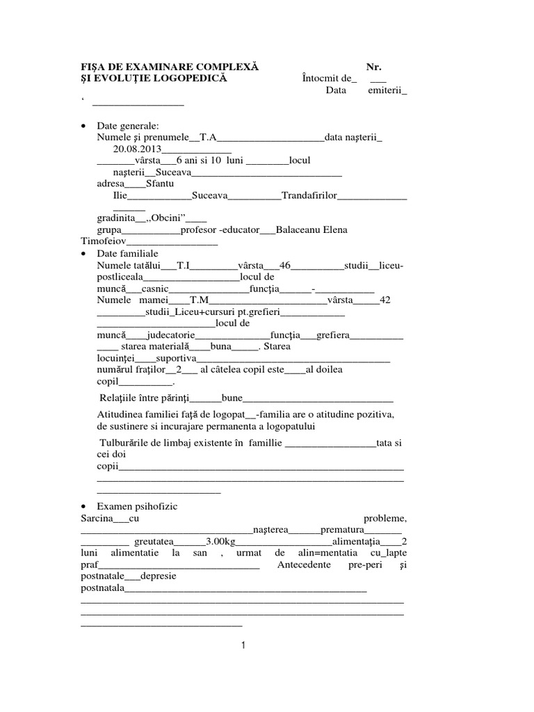 Fisa Logopedica Model - PDF 1 | PDF