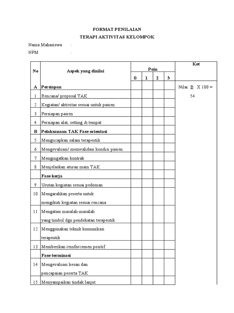 Format Penilaian TERAPI AKTIVITAS KELOMPOK | PDF