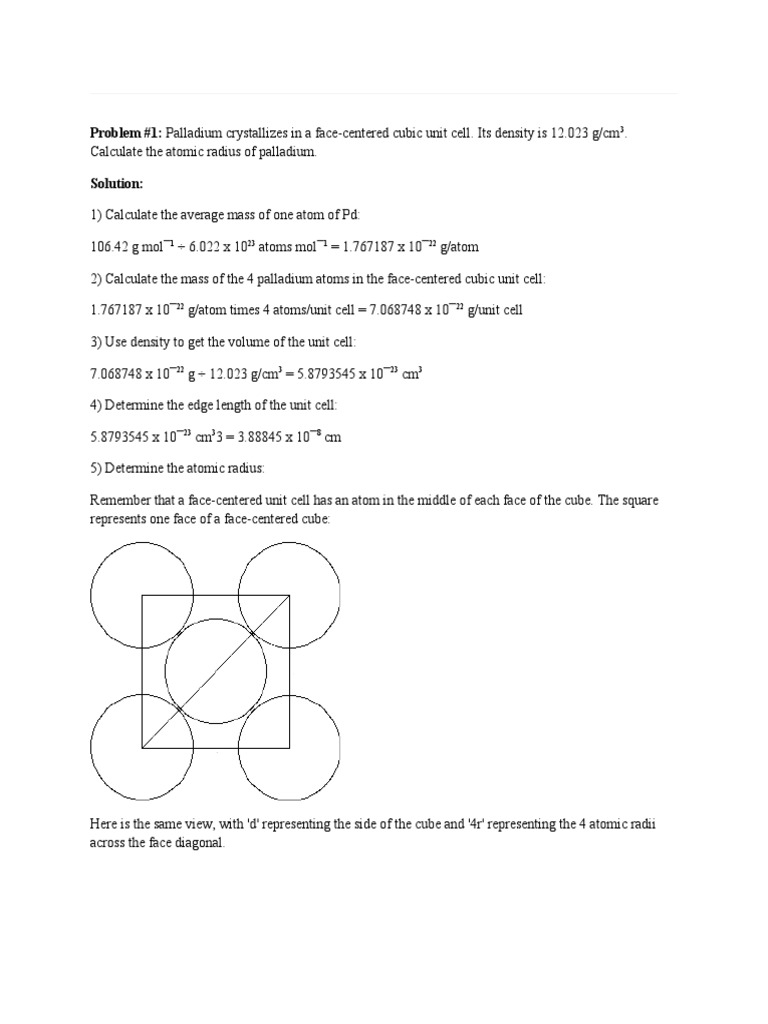Face Centered Cubic Problems | PDF | Crystal Structure | Density