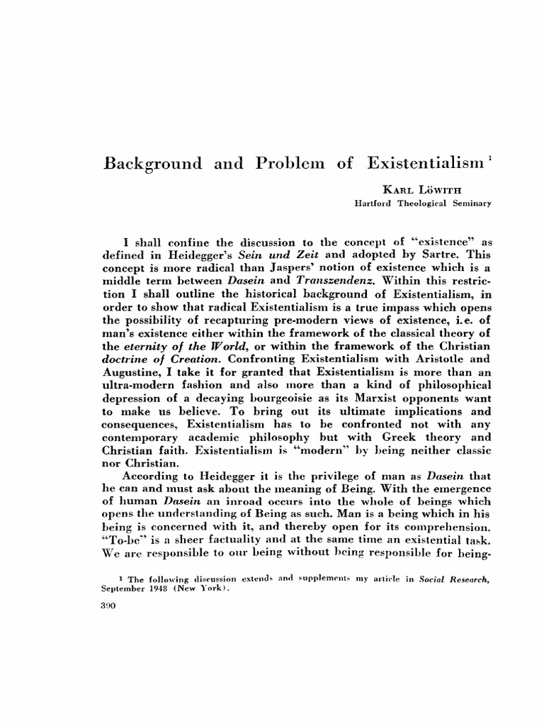 Lowith - ''Background & Problem of Existentialism'' (1949) | PDF ...