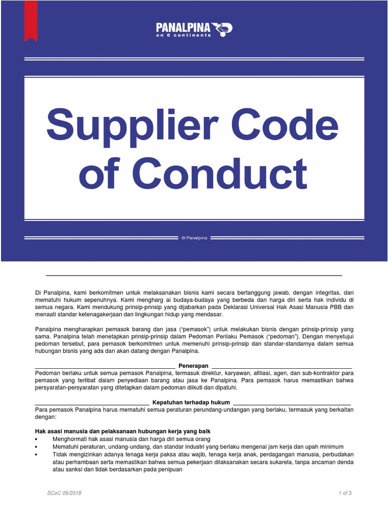 2018 Supplier Code of Conduct - Indonesian Bahasa | PDF