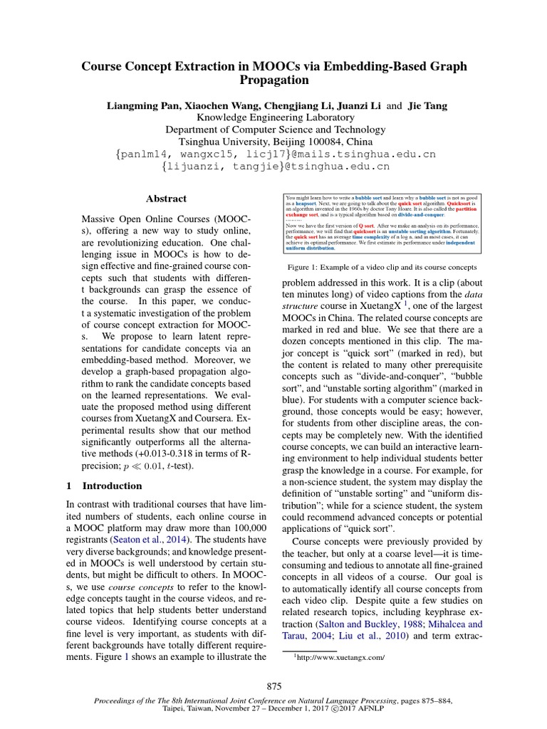 Course Concept Extraction In Moocs Via Embedding Based Graph Propagation Pdf Teaching