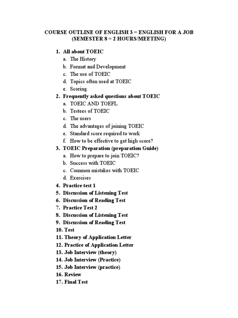 English 3 Course Outline: TOEIC Focus | PDF