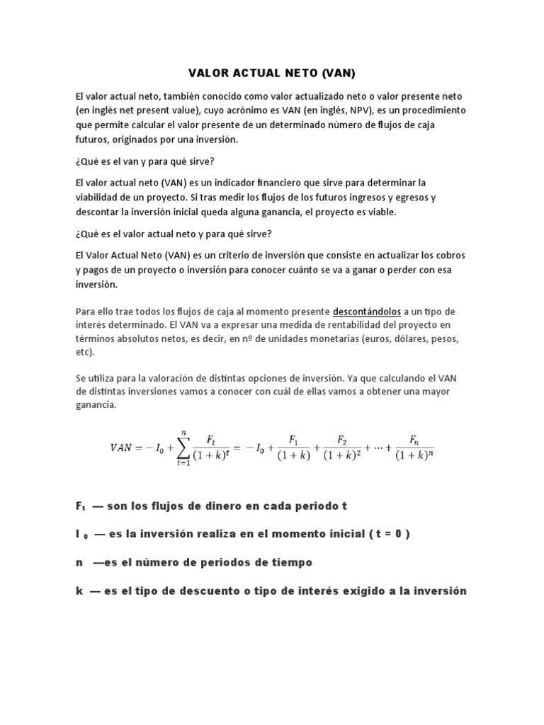 Valor Actual Neto | PDF | Valor presente neto | Flujo de efectivo