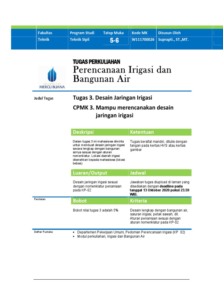 Tugas 3. Desain Jaringan Irigasi. | PDF
