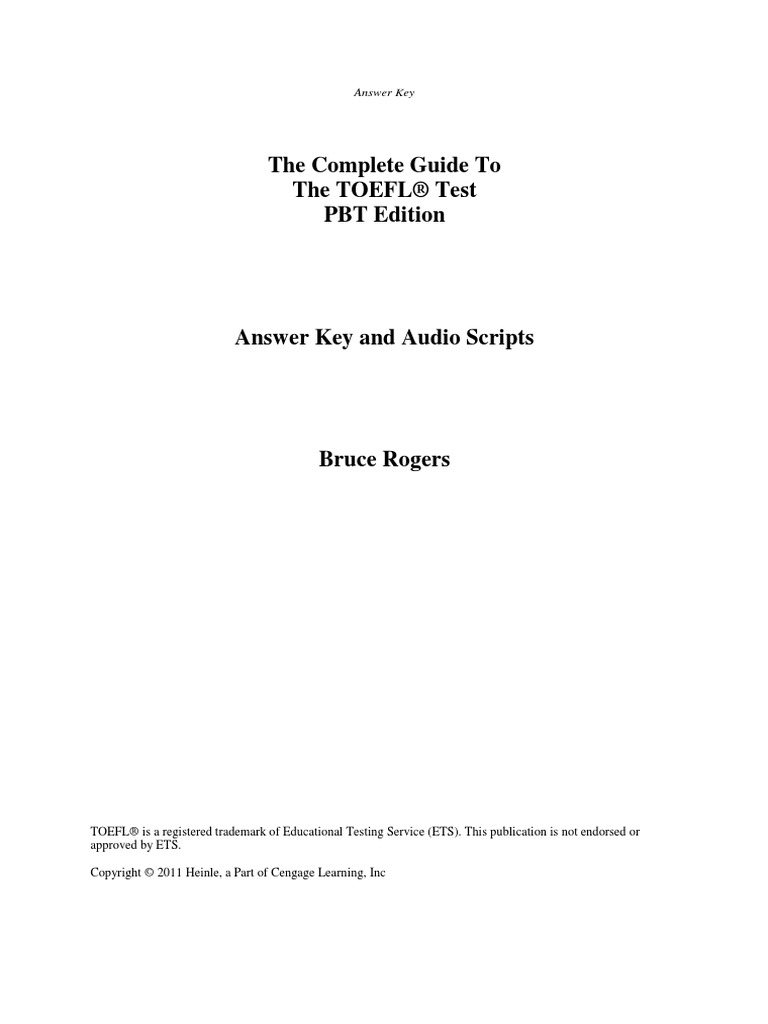 The Complete Guide To The TOEFL® Test PBT Edition: Answer Key | PDF ...