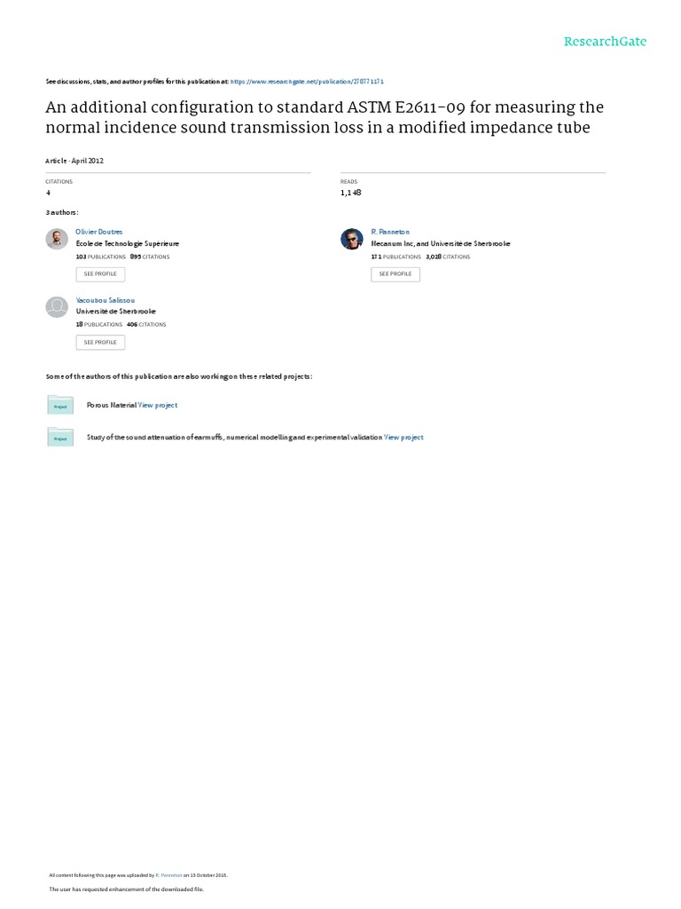 An Additional Configuration To Standard ASTM E2611-09 For Measuring The Normal Incidence Sound ...
