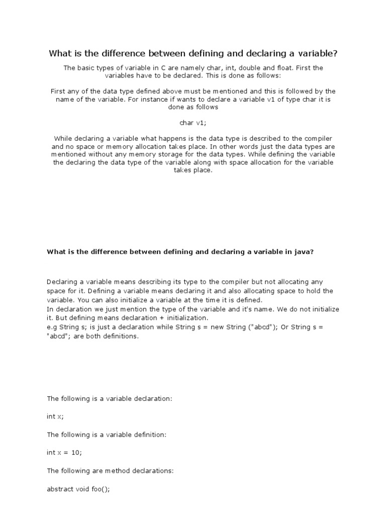 What Is The Difference Between Defining and Declaring A Variable | PDF | Variable (Computer ...