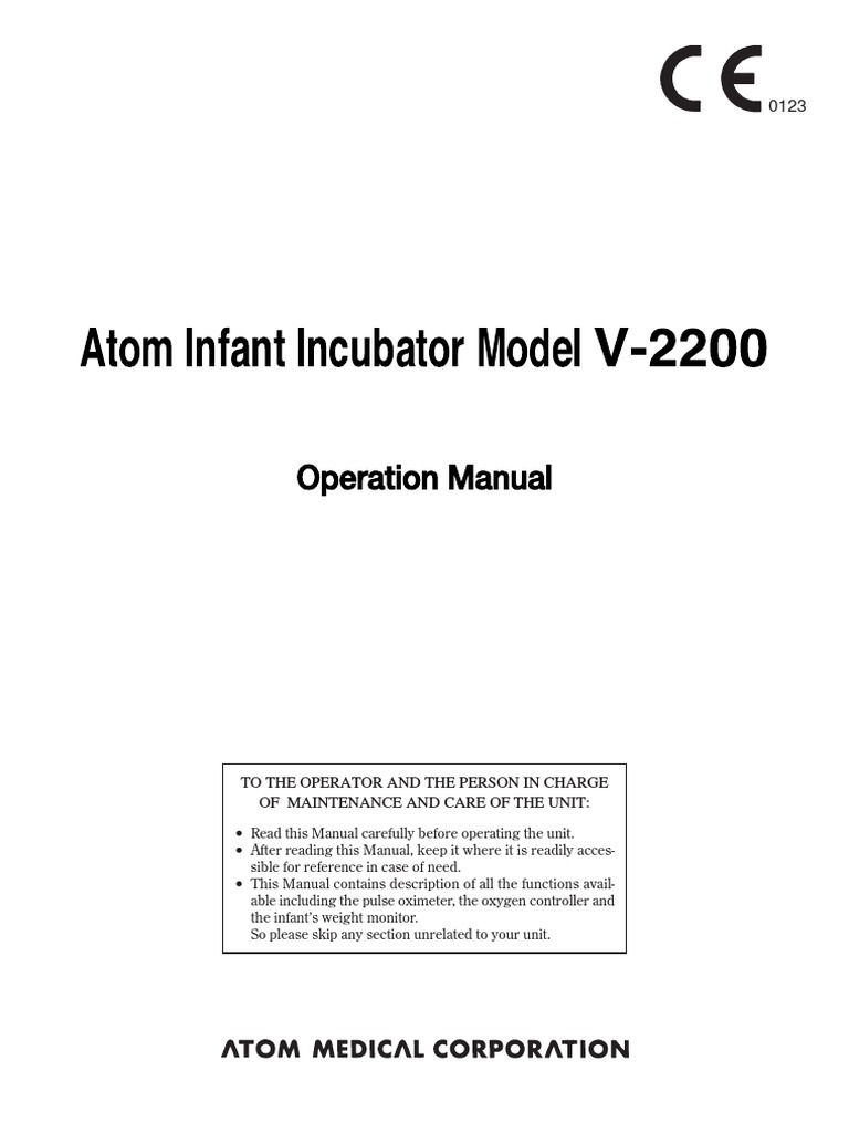 Atom V-2200 Incubator Operation Manual | PDF | Neonatal Intensive Care ...
