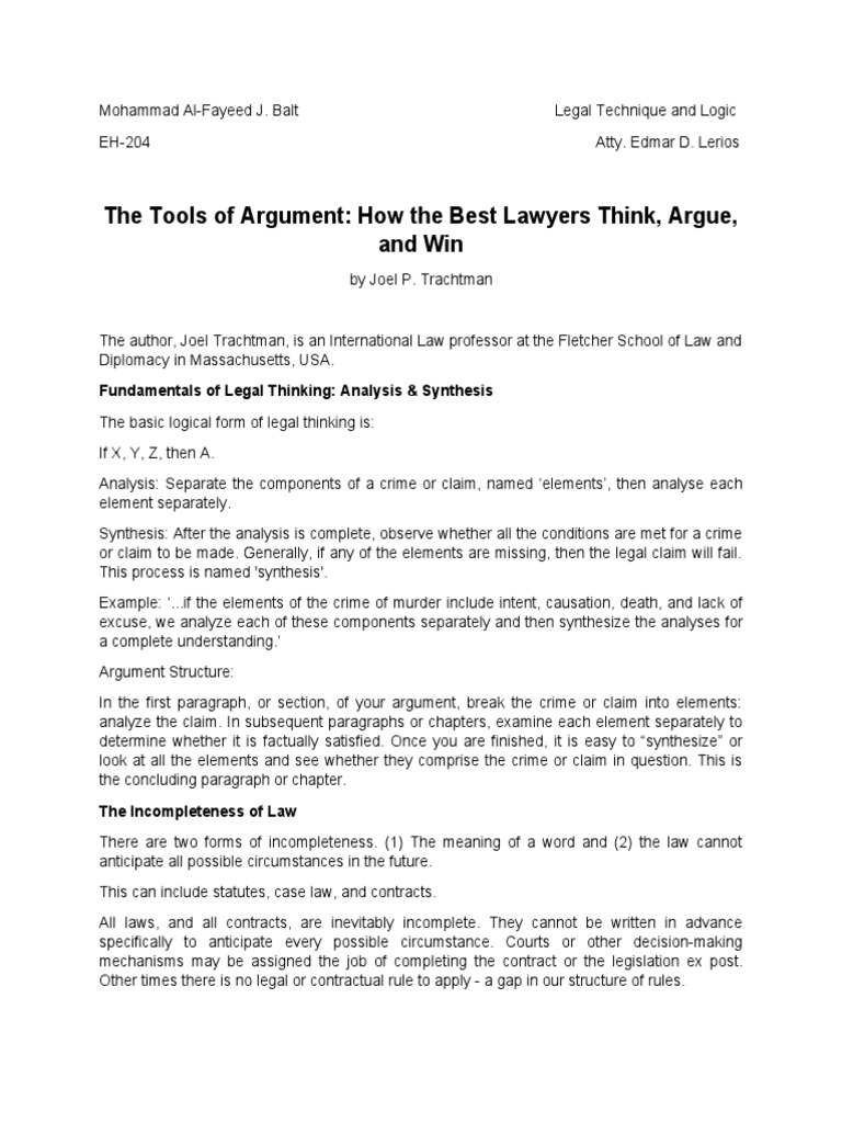The Tools of Argument: How The Best Lawyers Think, Argue, and Win ...