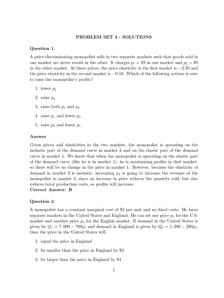 Assignment4 Solutions | PDF | Monopoly | Price Elasticity Of Demand