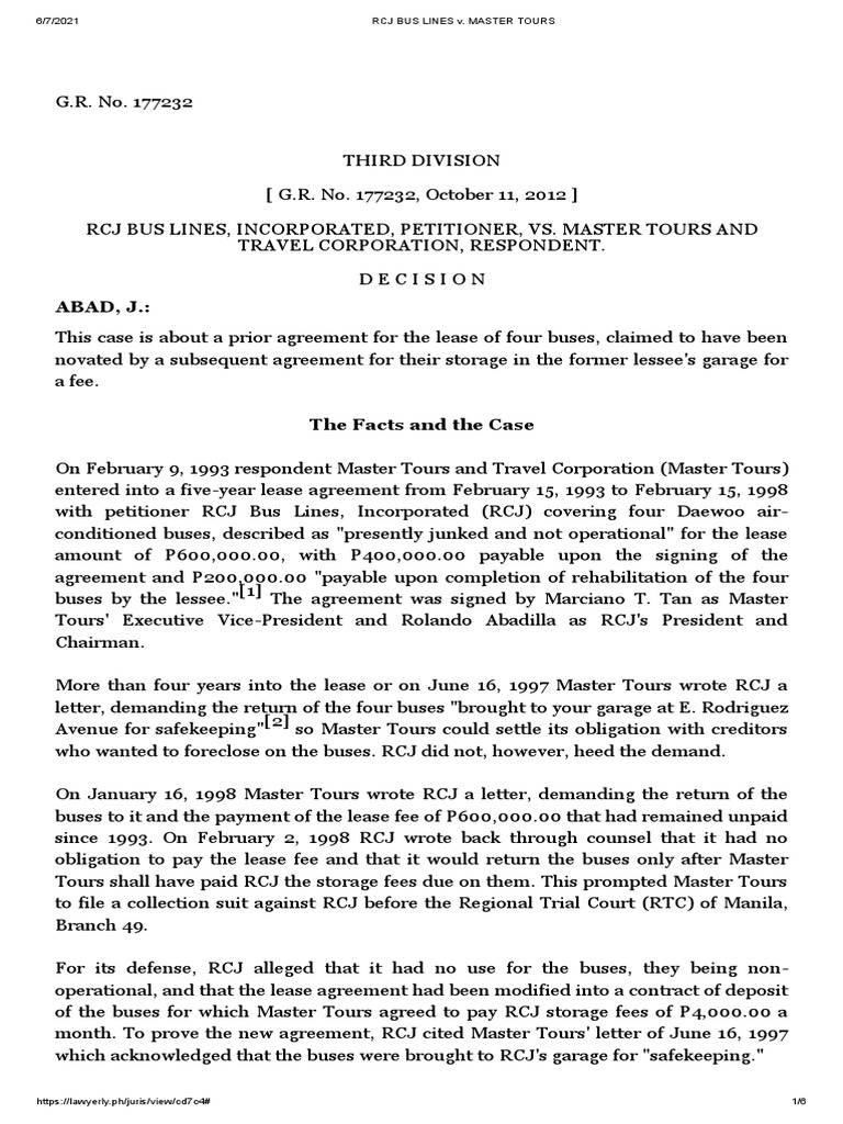 RCJ BUS LINES v. MASTER TOURS | PDF | Lease | Lawsuit