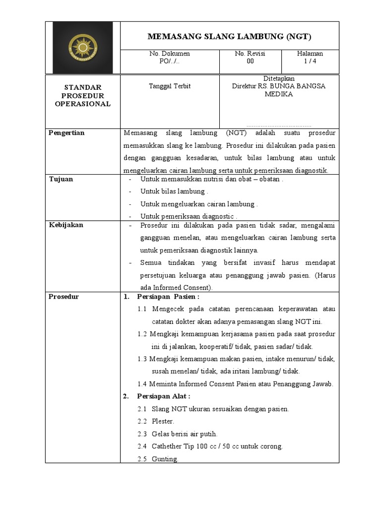 SPO Memasang Selang Lambung (NGT) | PDF