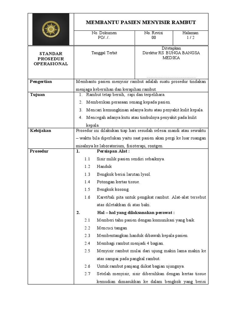 SPO Membantu Pasien Menyisir Rambut | PDF | Kesehatan Holistik
