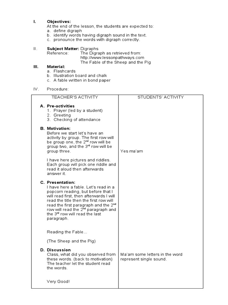 Digraph Lesson Plan with Fable | PDF | Shepherd