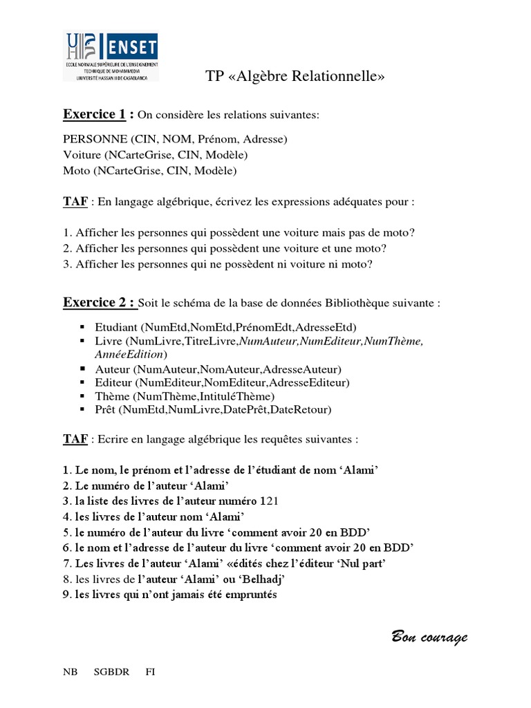 TP 2 Langage Algébrique | PDF