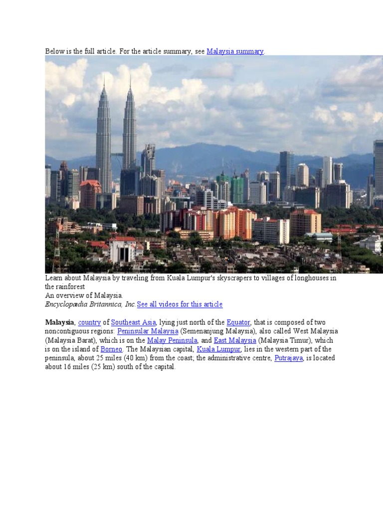 Malaysia Summary: Encyclopædia Britannica, Inc | PDF | Malaysia ...