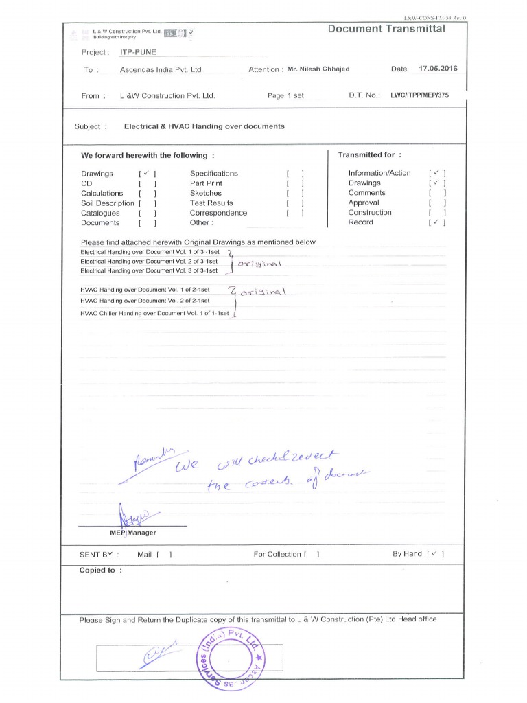Electrical & HVAC Handing Over Documents DT | PDF