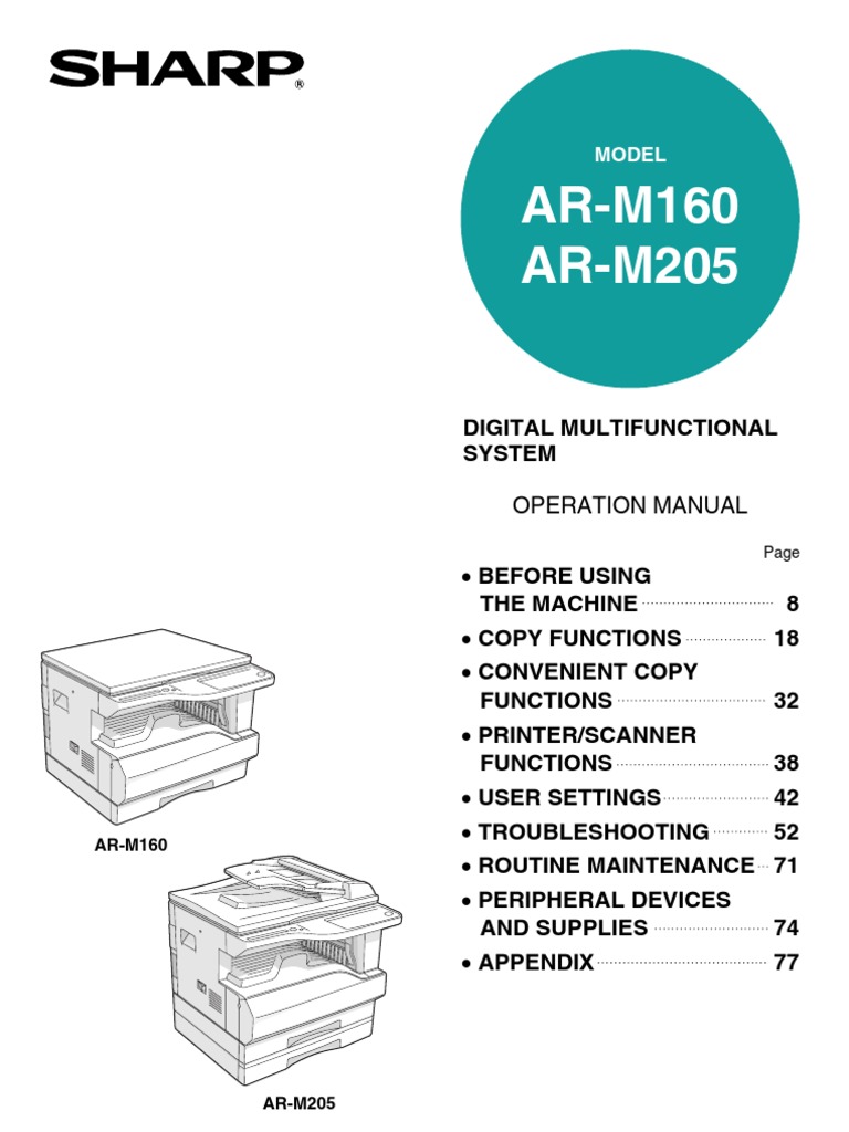 Sharp AR M160 205 Manual | PDF | Image Scanner | Printer (Computing)