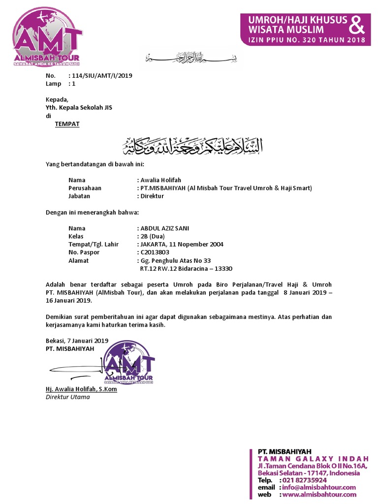 114-Surat Pernyataan Umroh-Abdul Aziz Sani | PDF