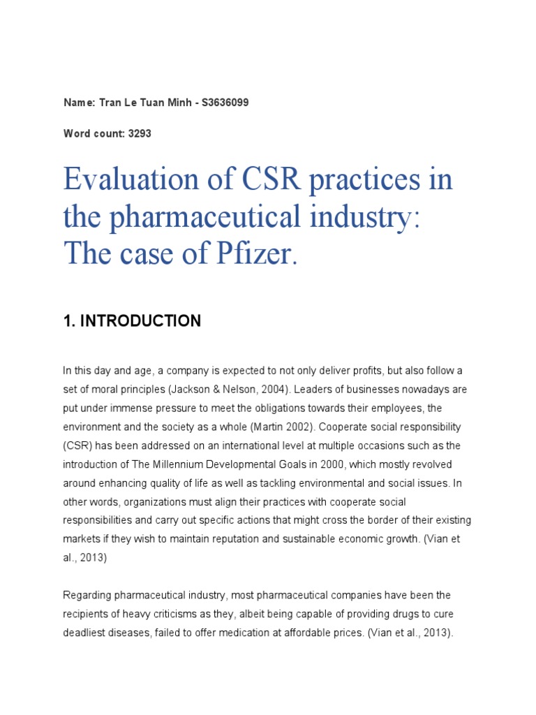 Evaluation of CSR Practices in The Pharmaceutical Industry: The Case of ...