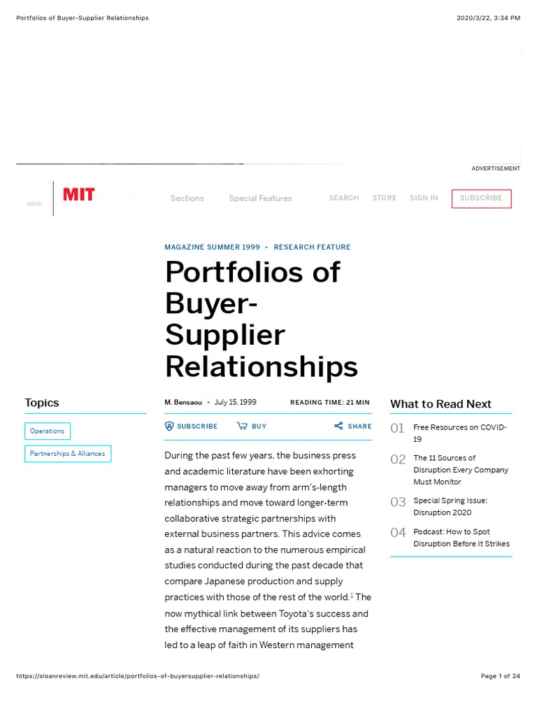 A Portfolios of Buyer-Supplier Relationships | PDF | Outsourcing ...