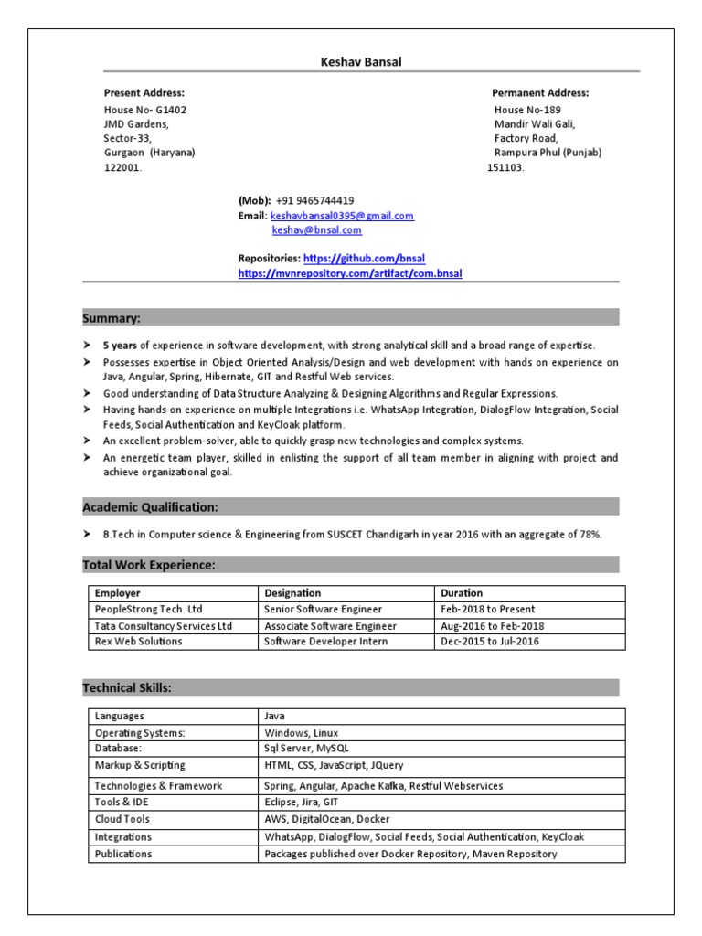 Profile of Keshav Bansal: A Senior Software Engineer with 5 Years of Experience in Java/Spring ...