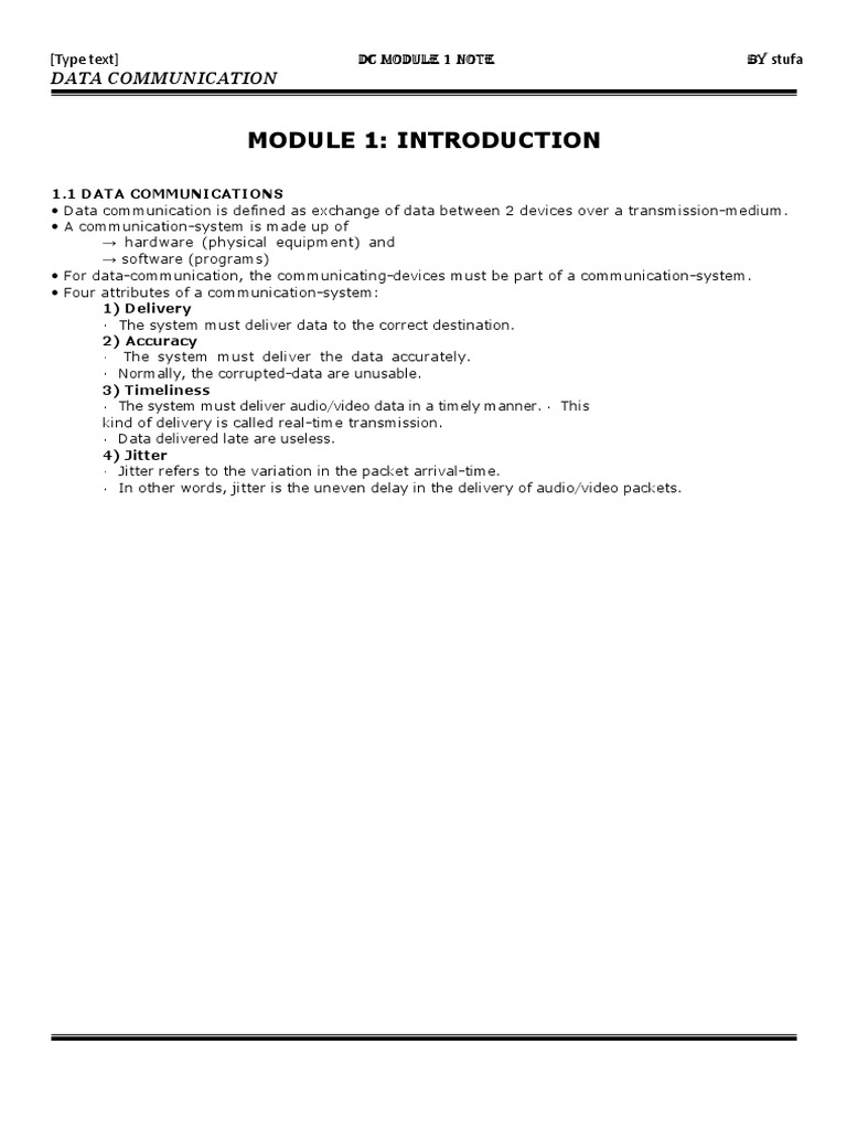 Module 1: Introduction: Data Communication | PDF | Internet Protocol Suite | Network Topology