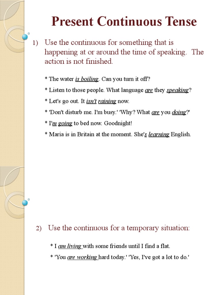 Present Continuous Tense Guide | PDF